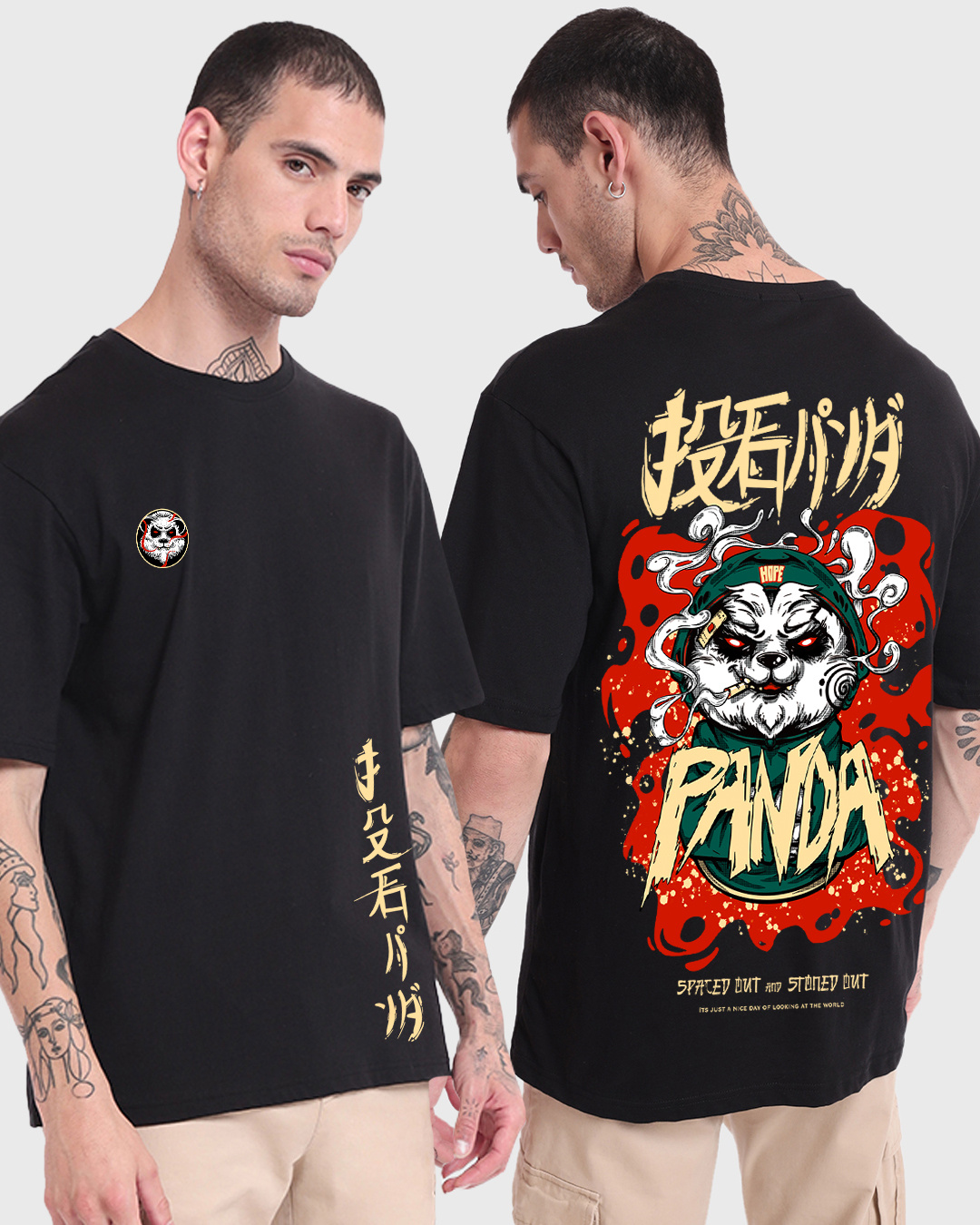 Buy Men's Black Stoned Panda Graphic Printed Oversized T-shirt Online ...