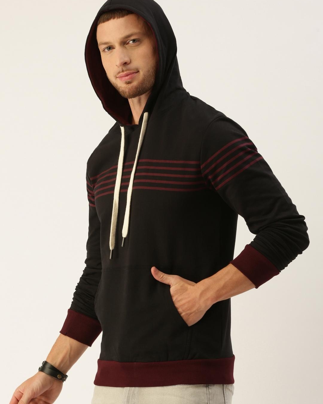Buy Men's Black Striped Hoodie Online at Bewakoof