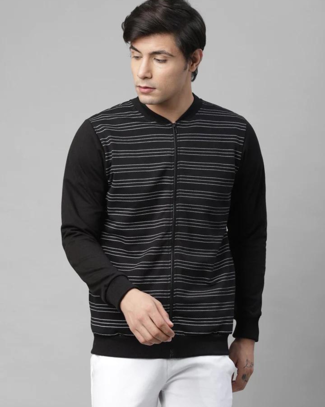 Buy Men's Black Striped Jacket Online at Bewakoof