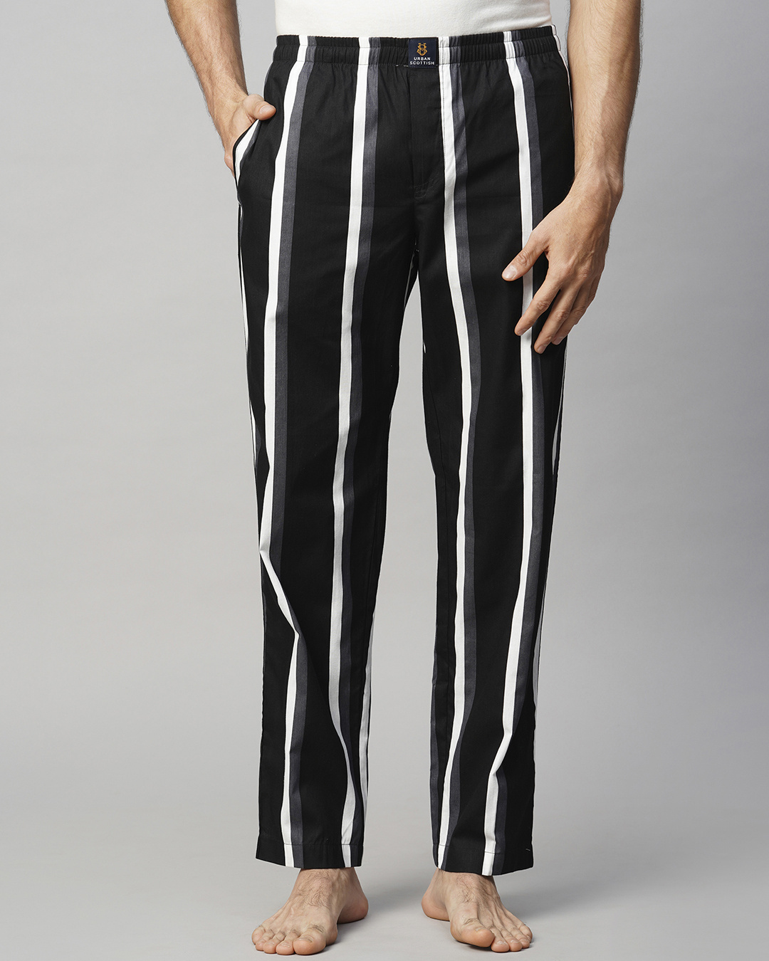 Buy Men's Black & White Striped Pyjamas Online in India at Bewakoof