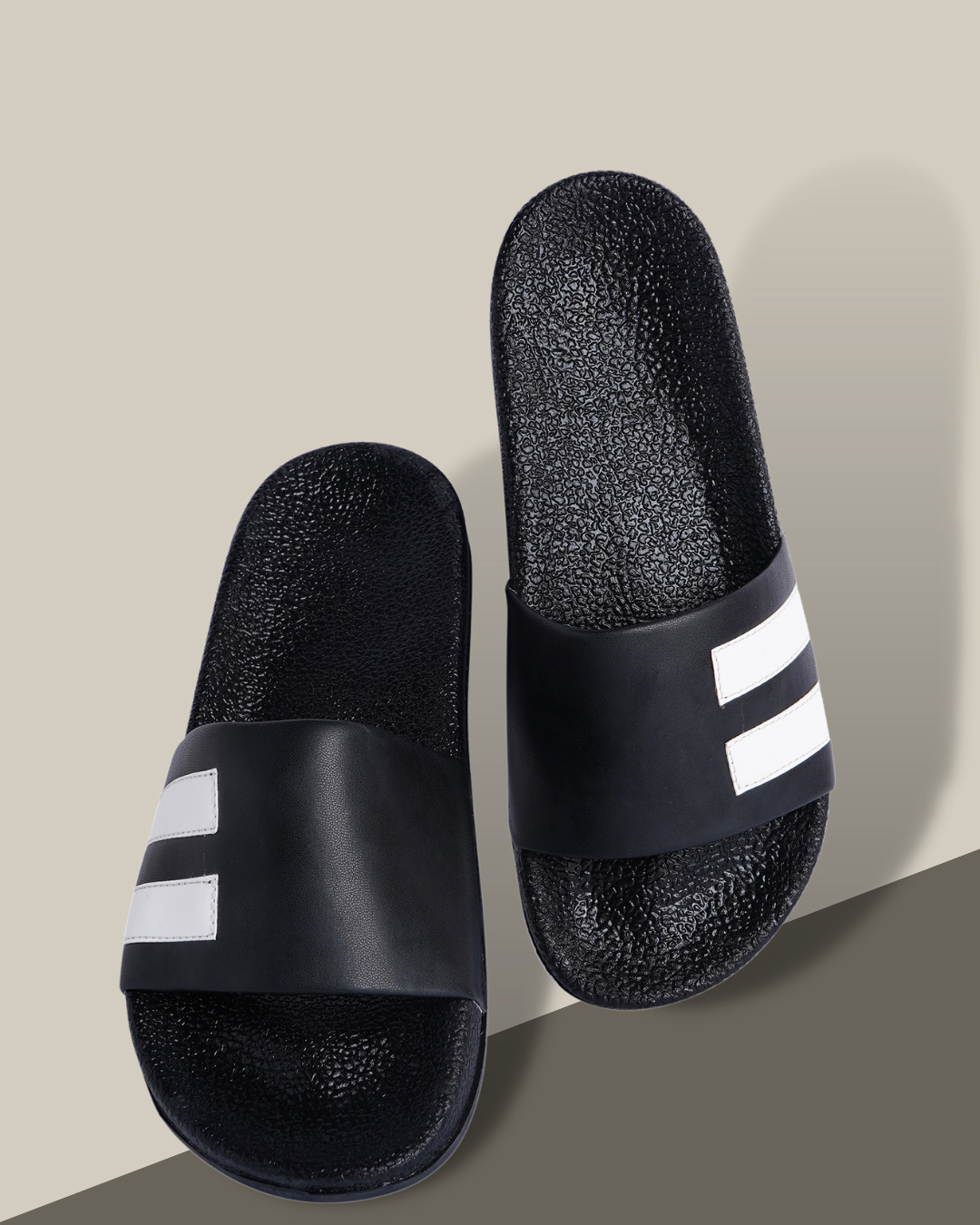 Buy Men's Black Striped Sliders Online in India at Bewakoof