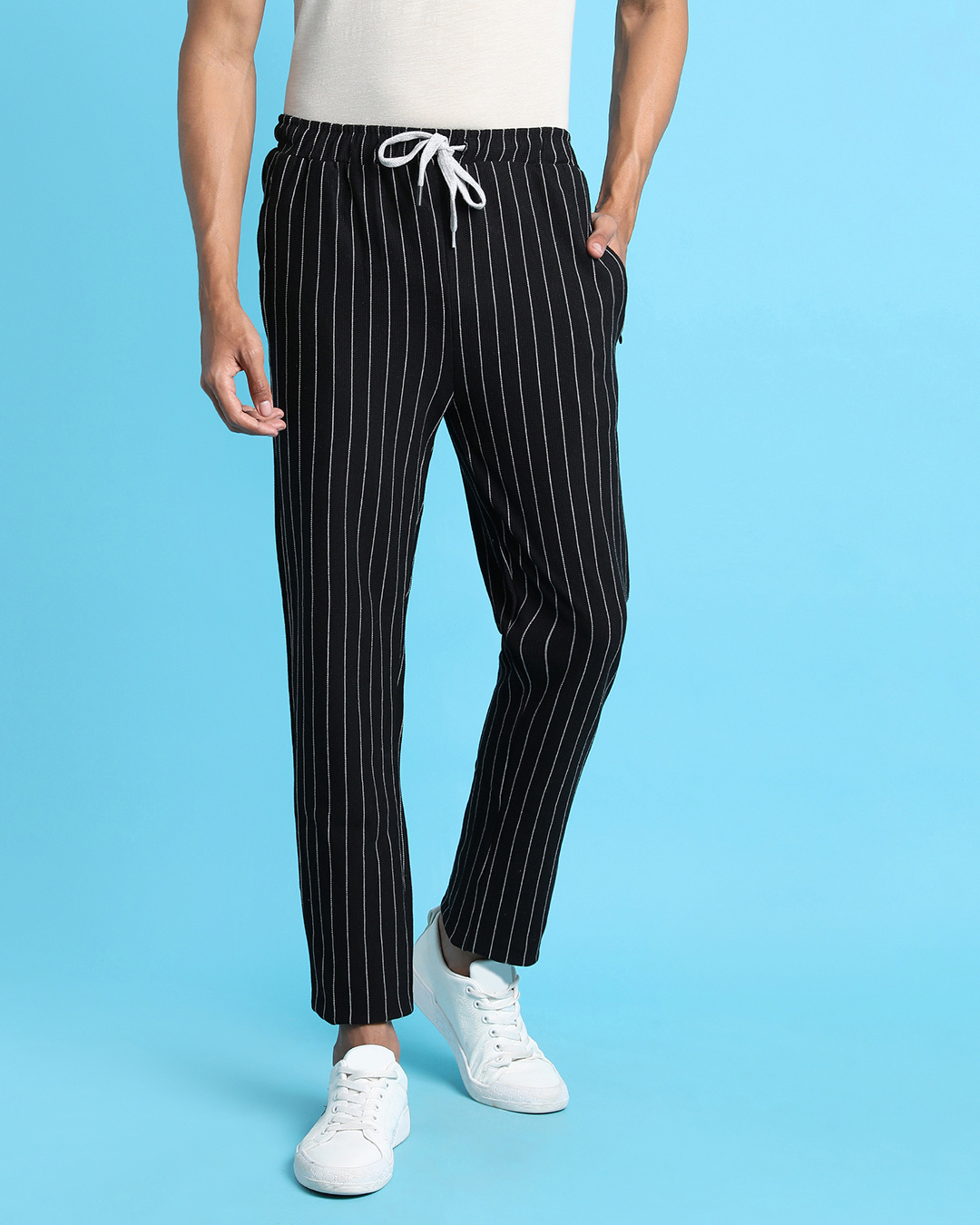 Buy Men's Black Striped Slim Fit Track Pants Online at Bewakoof