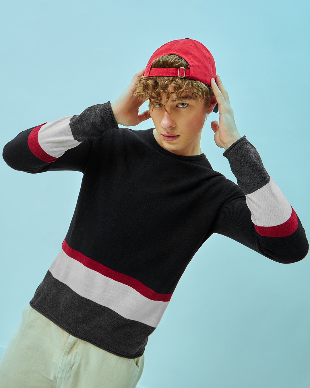 Buy Men's Black Color Block Flat Knit Sweater Online at Bewakoof