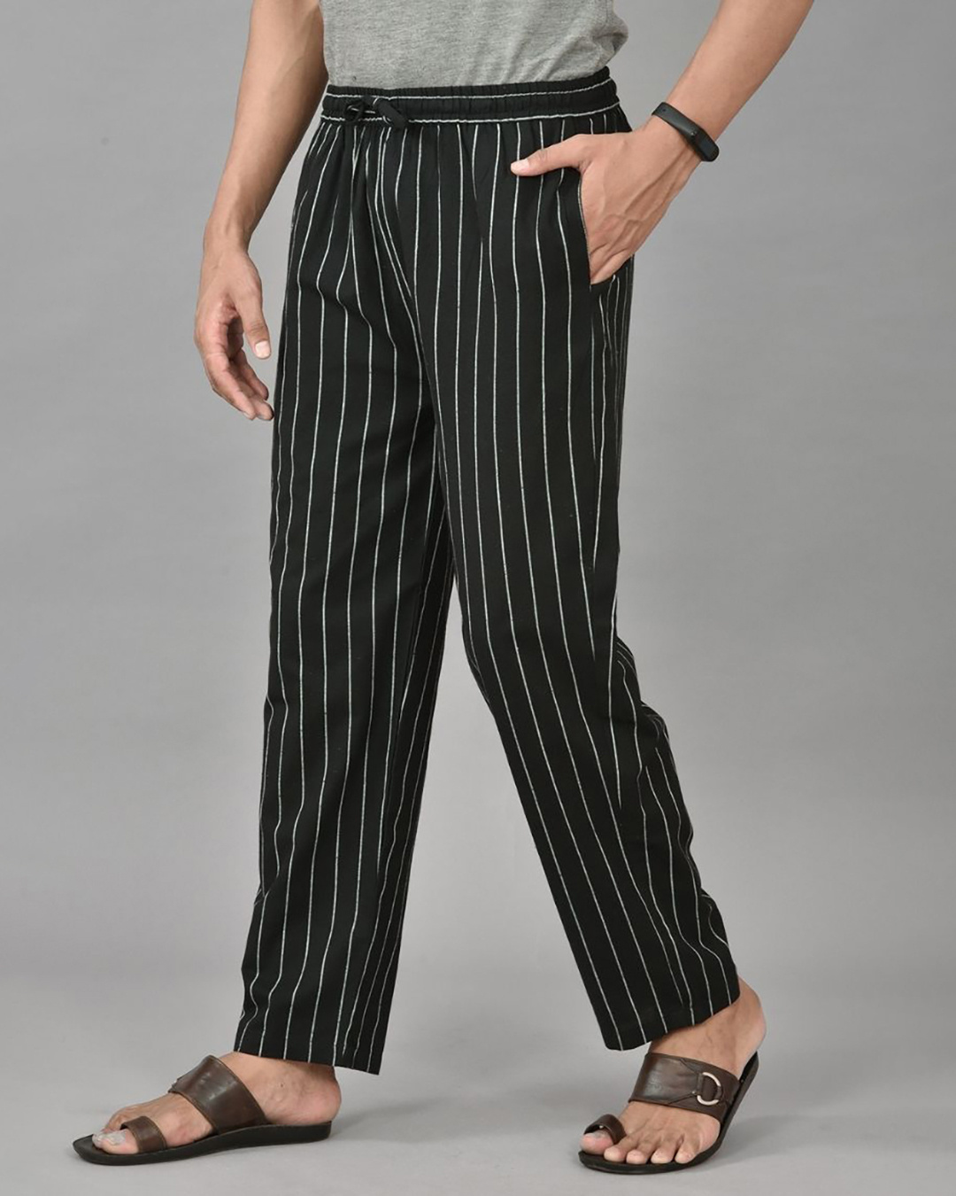Buy Men's Black Striped Casual Pants Online at Bewakoof