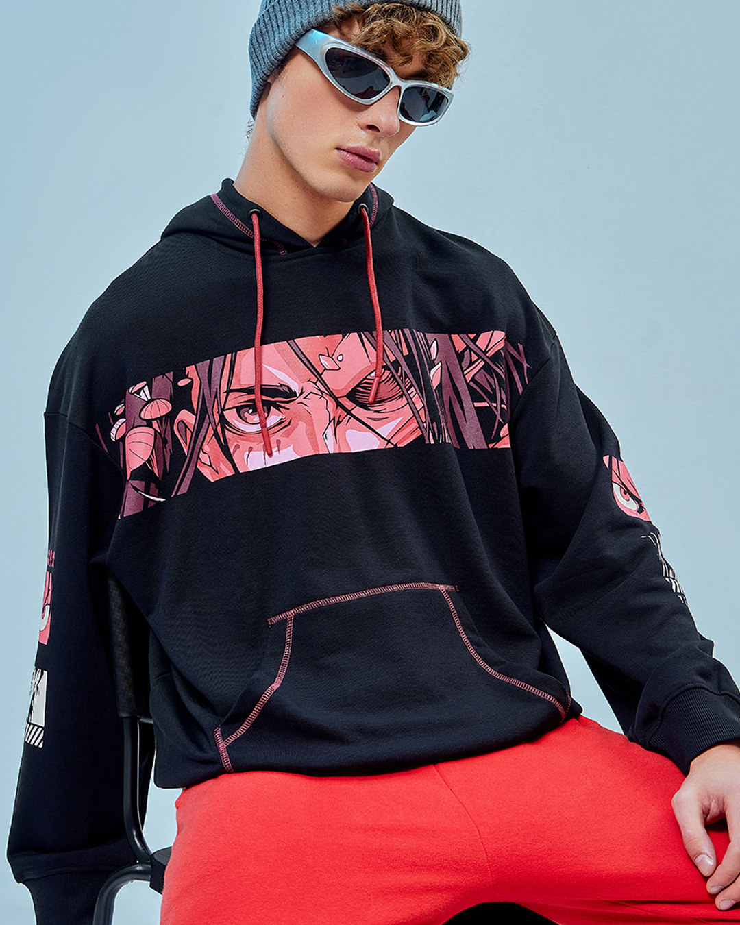 Buy Men's Black Subject of Ymir Graphic Printed Oversized Hoodies Online at Bewakoof