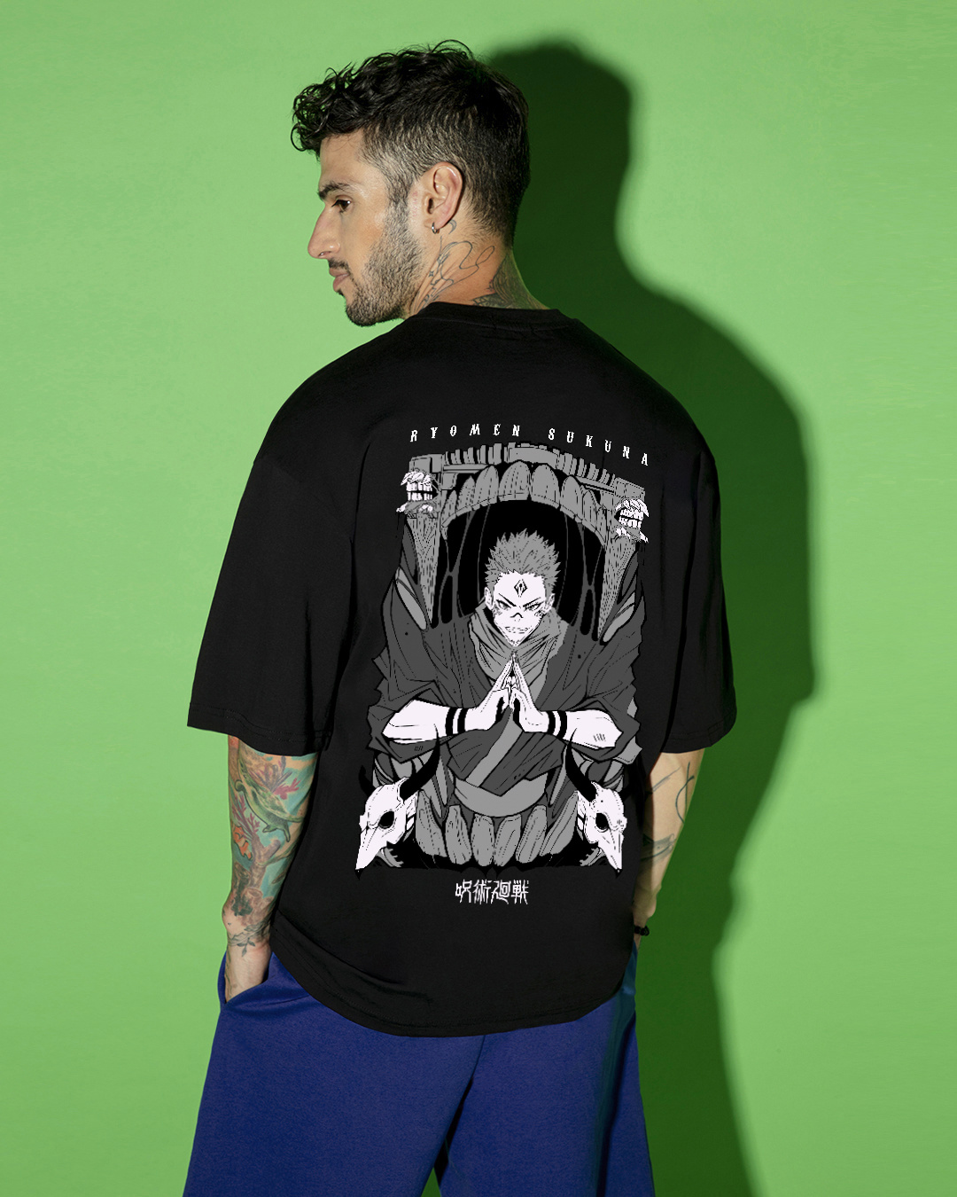 Buy Mens Black Sukuna X Graphic Printed Oversized T Shirt Online At