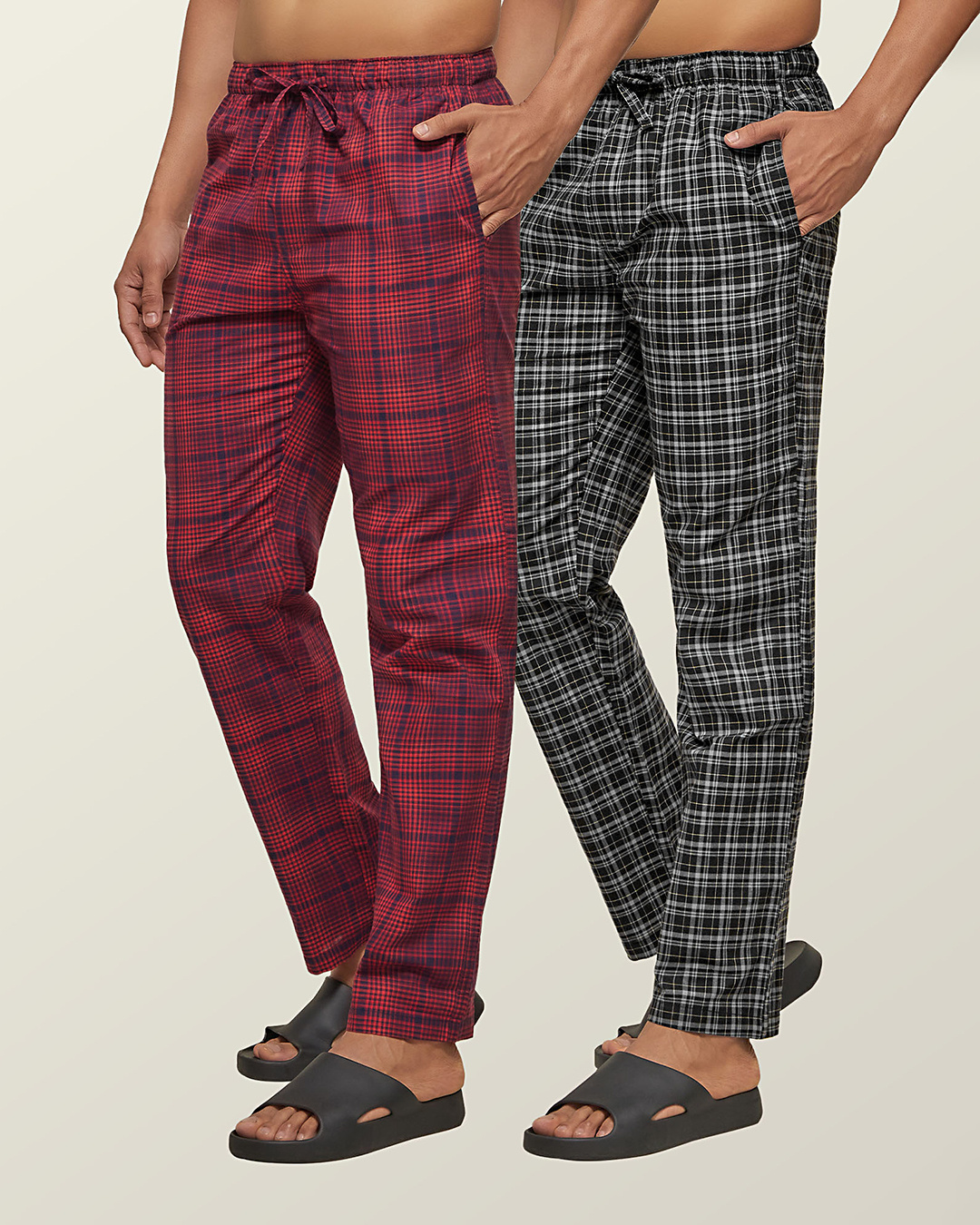 Buy Pack of 2 Men's Maroon & Black Super Combed Checkered Pyjamas ...