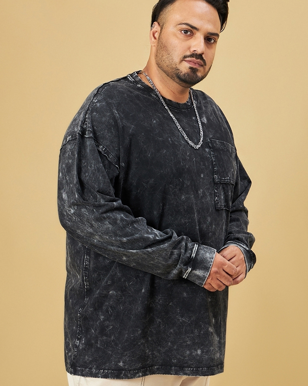 Buy Men's Black Super Loose Fit Acid Wash Plus Size T-shirt Online at ...