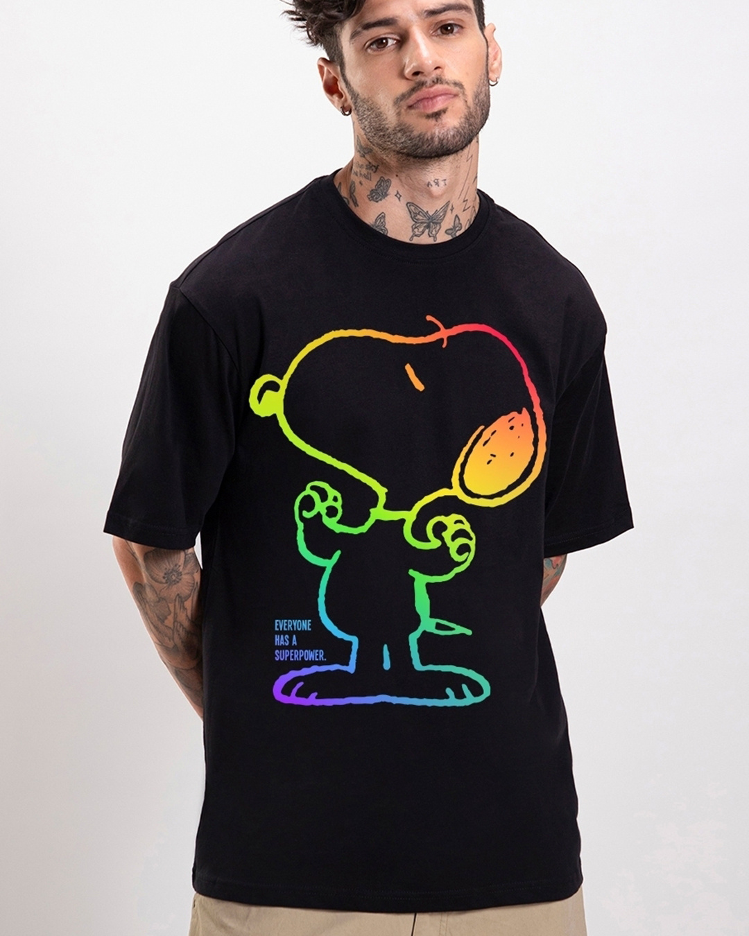 Buy Men's Black Super Snoopy Graphic Printed Oversized T-shirt Online ...