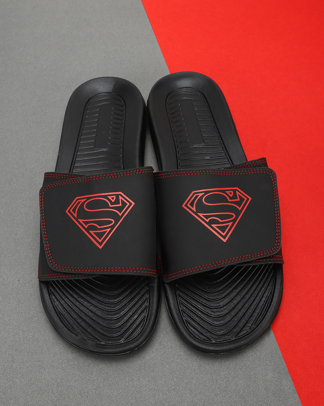 Buy Men's Black Superman Logo Velcro Sliders Online in India at Bewakoof