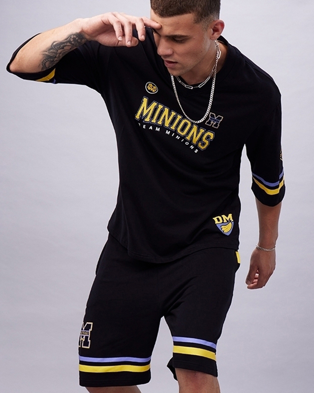 Buy Men's Black Team Minions Graphic Printed Oversized Co-Ord Set ...