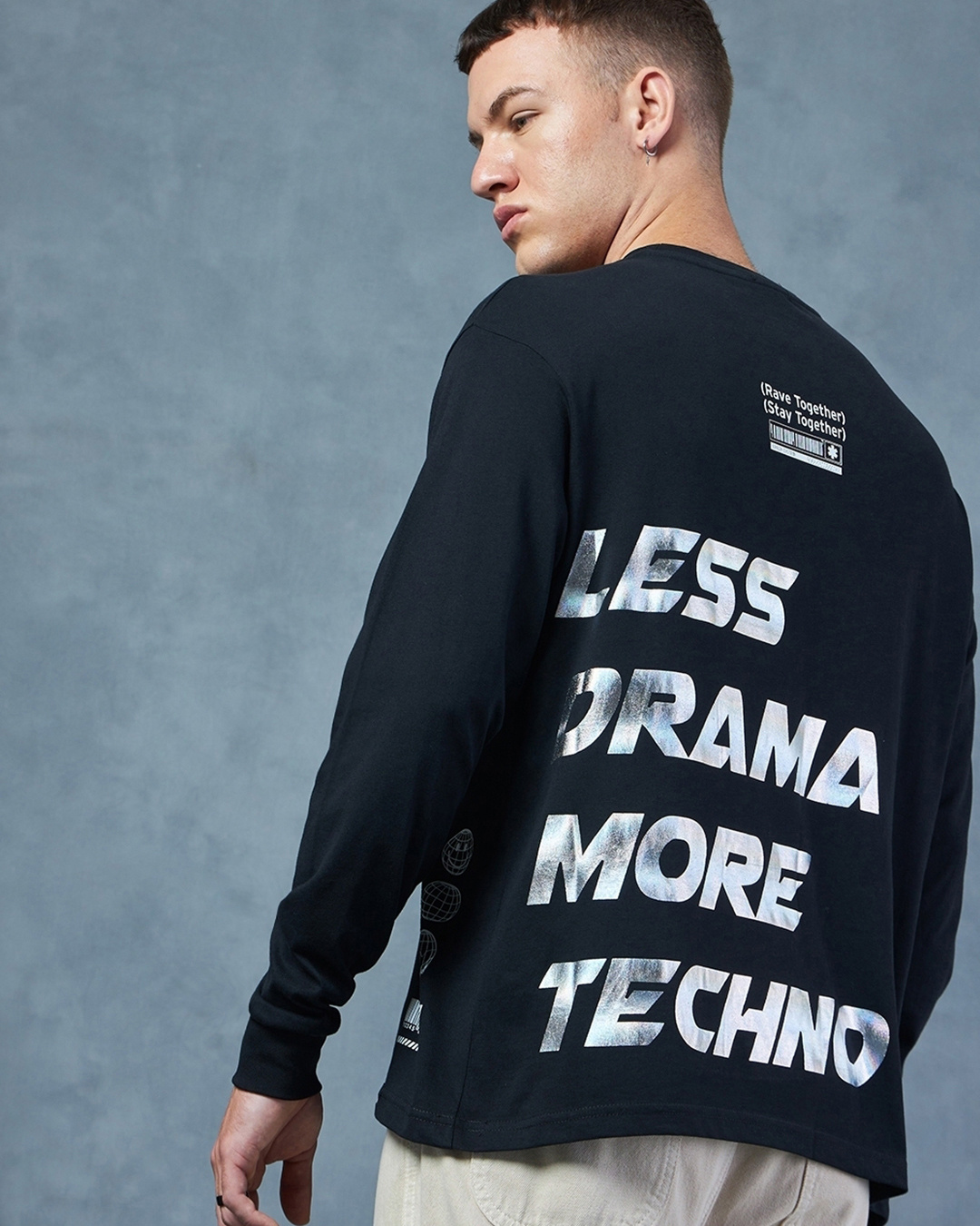 Buy Men's Black Techno Rave Graphic Printed Oversized T-shirt Online at ...