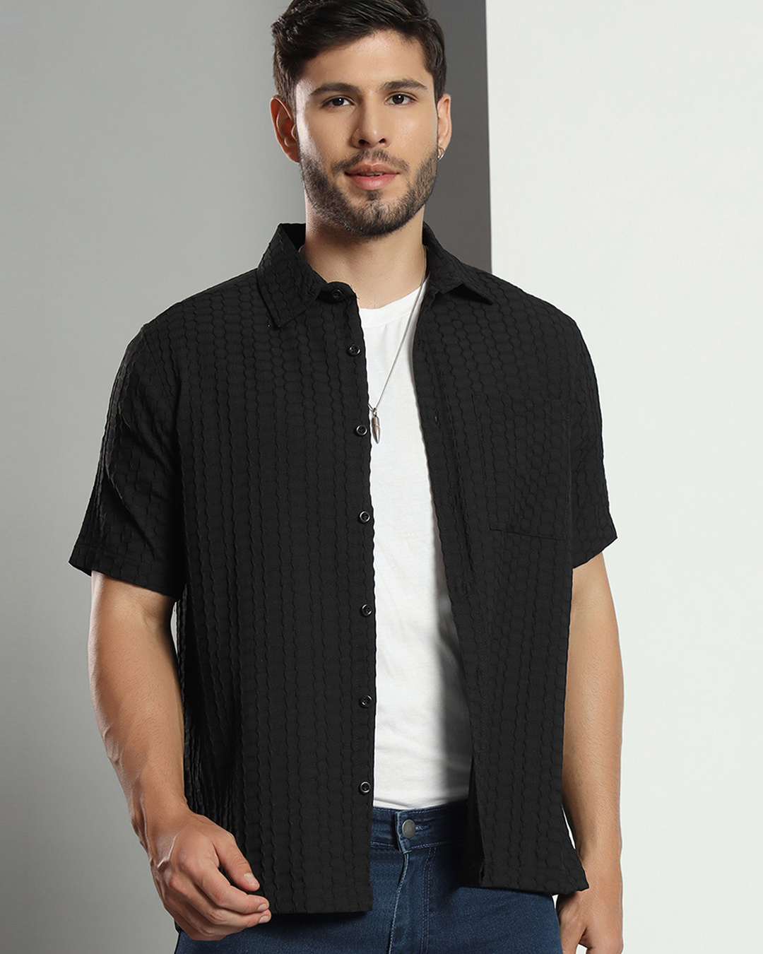 Buy Men's Black Textured Shirt Online at Bewakoof