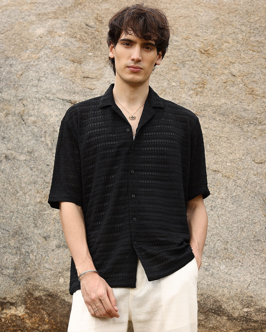 Buy Men's Black Textured Shirt Online at Bewakoof