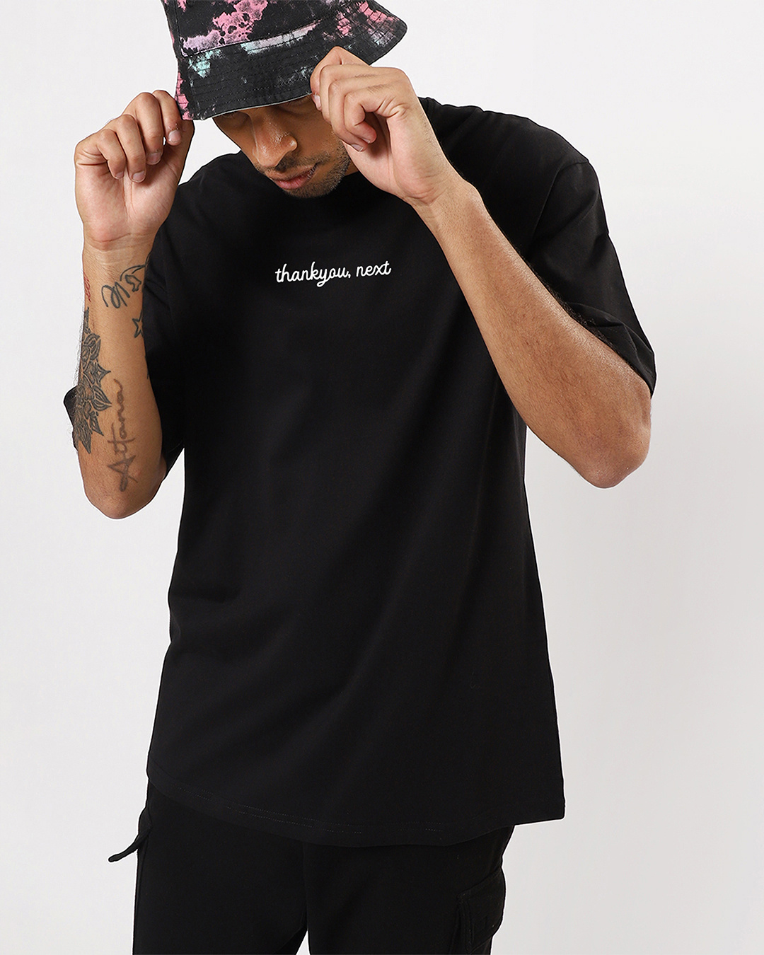 Buy Men's Black Thank You Typography Oversized T-shirt Online at Bewakoof