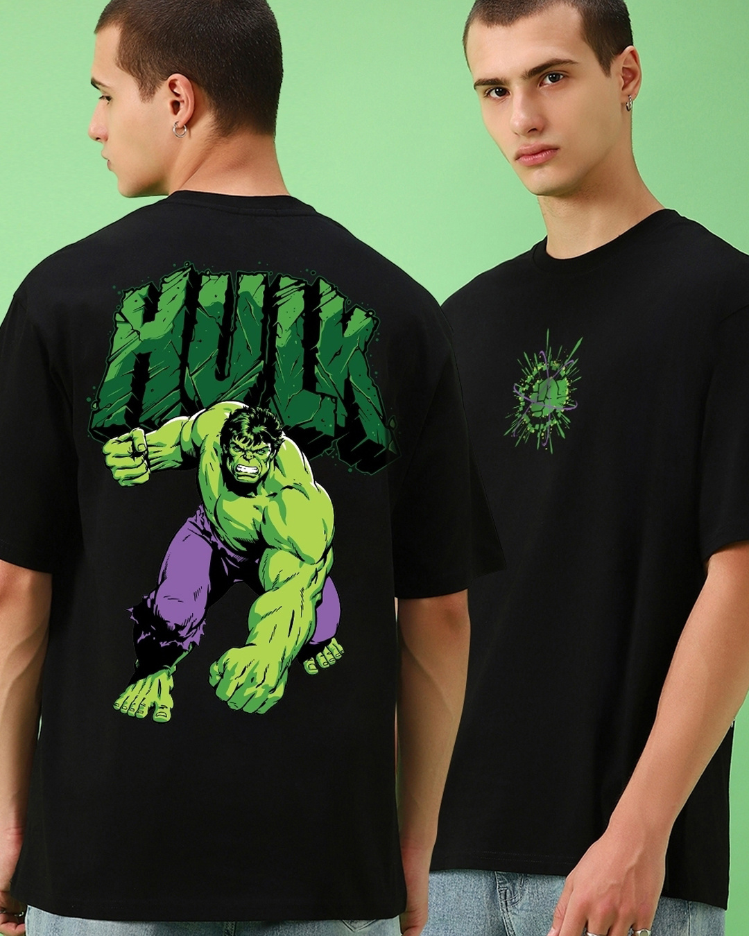 Buy Men's Black The Incredible Hulk Graphic Printed Oversized T-shirt ...