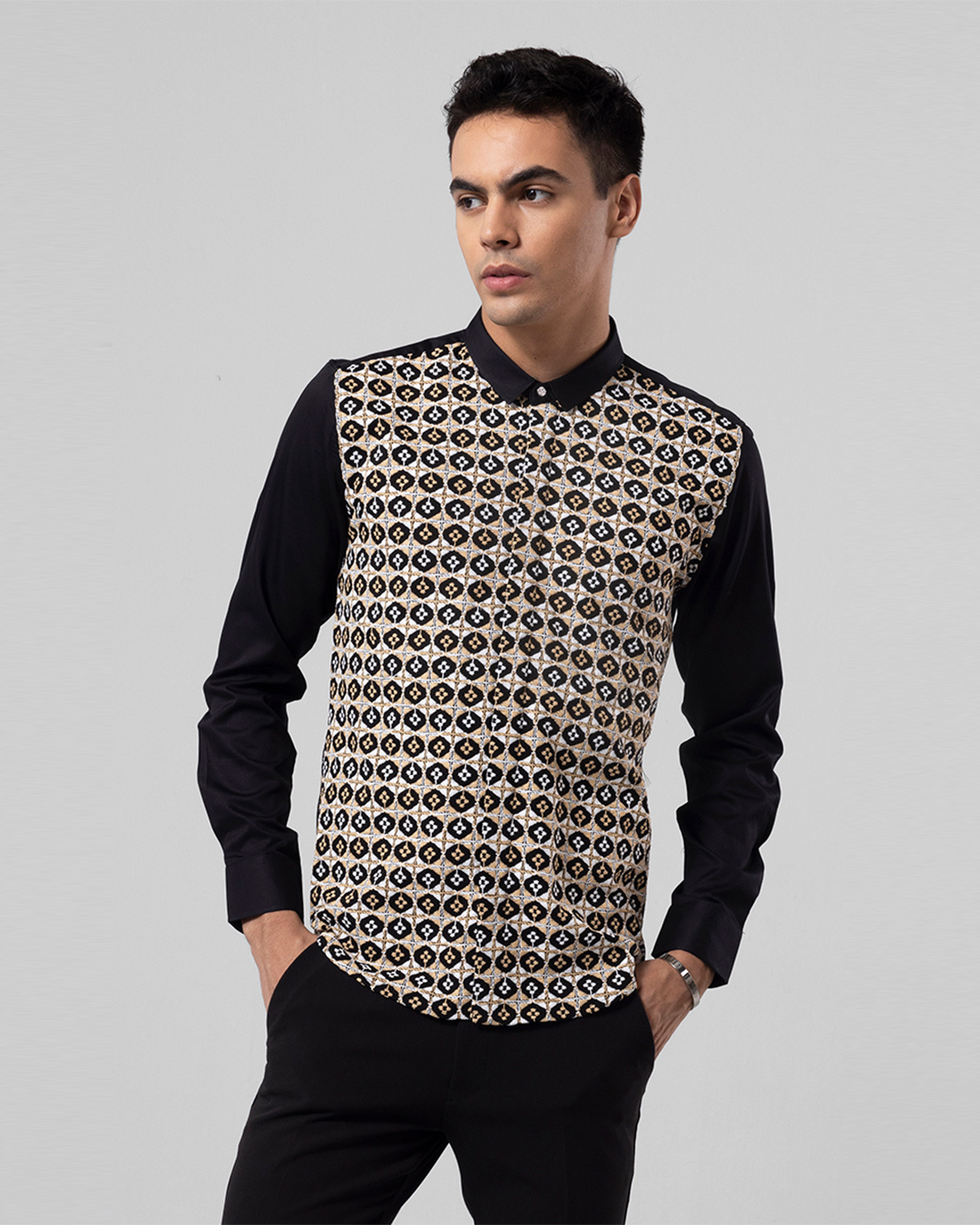 Buy Men's Black Tile Embroidered Slim Fit Shirt Online at Bewakoof Buy Men's Black Tile Embroidered Slim Fit Shirt Online at Bewakoof