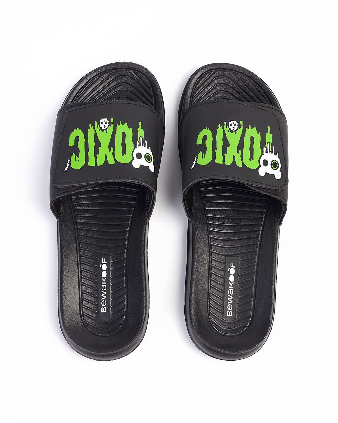 Buy Men's Black Toxic Printed Velcro Sliders Online in India at Bewakoof