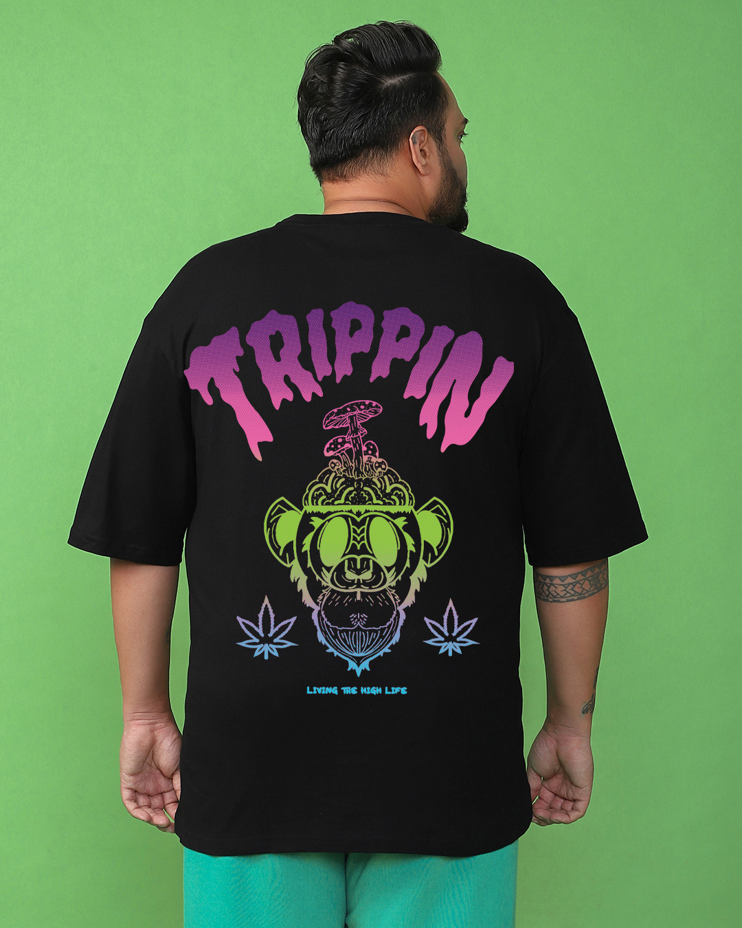 Buy Men's Black Tripping Monkey Graphic Printed Oversized Plus Size T ...