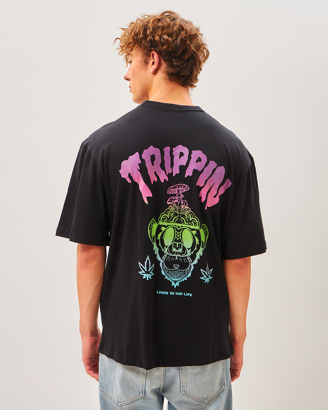 Buy Men's Black Tripping Monkey Graphic Printed Oversized T-shirt ...