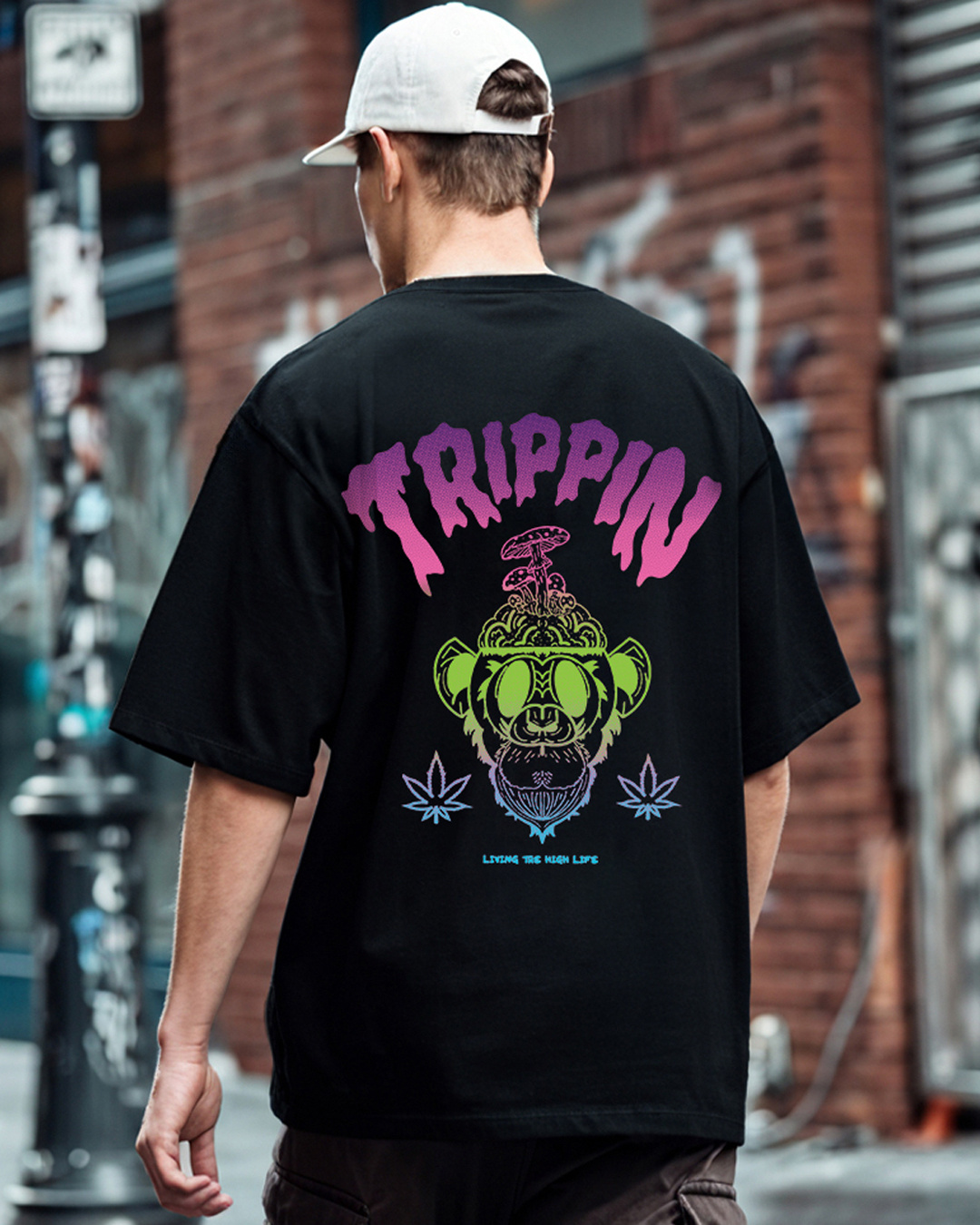Buy Men's Black Tripping Monkey Graphic Printed Oversized T-shirt ...