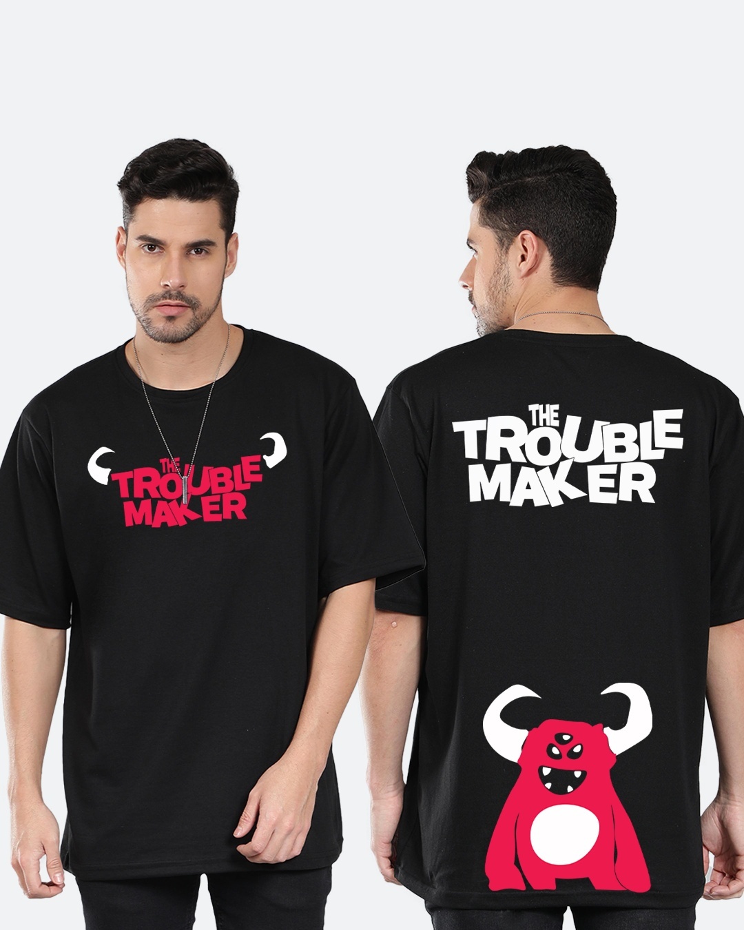 Buy Men's Black Trouble Maker Graphic Printed Oversized T-shirt Online ...