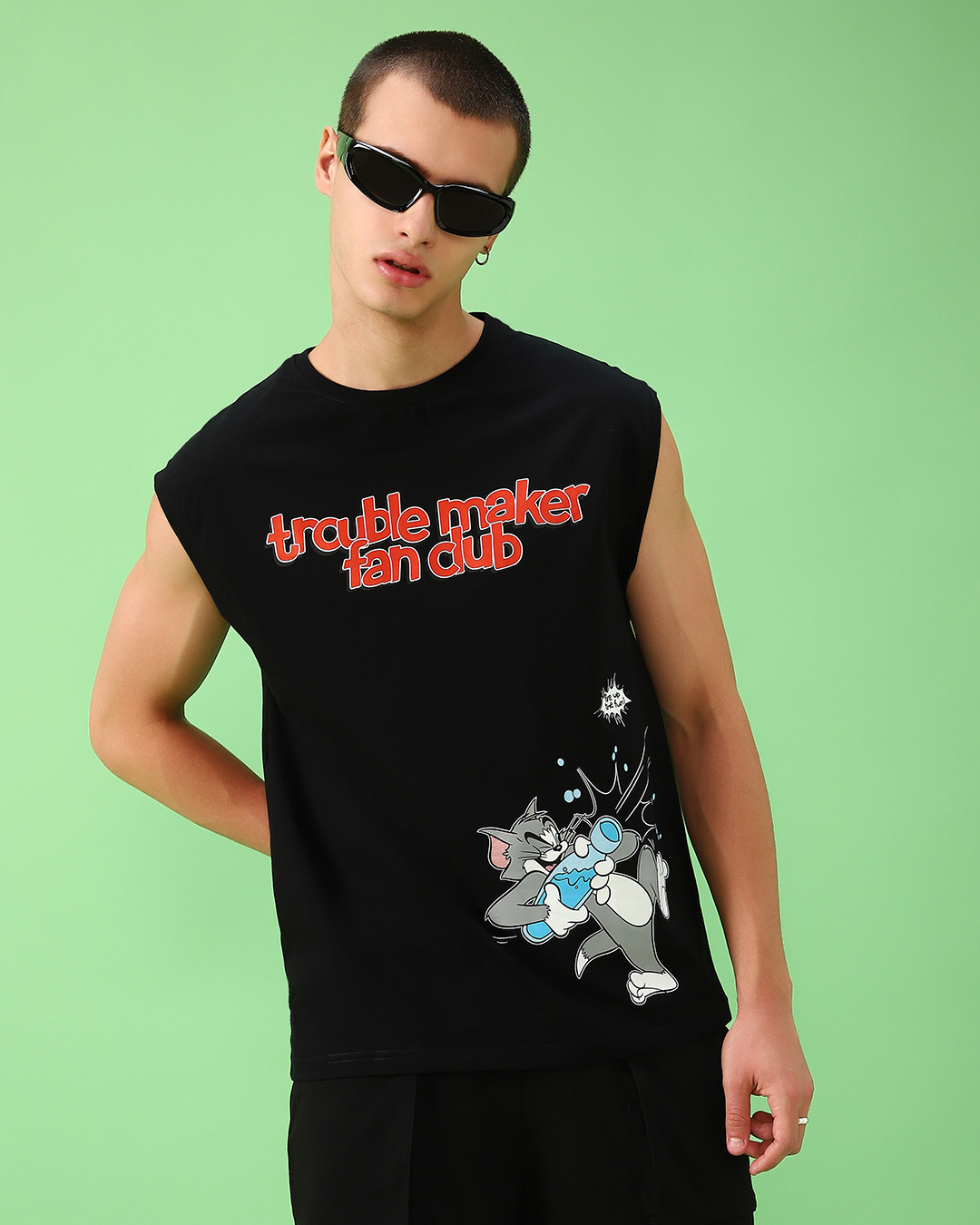 Buy Men's Black Troublemaker T&J Graphic Printed Boxy Fit Vest Online ...