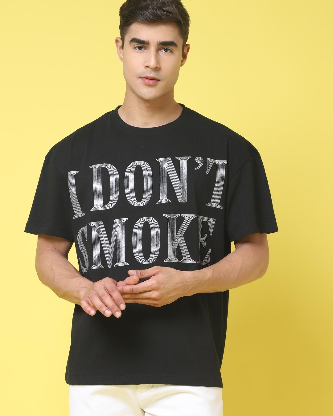 Buy Men's Black Typography Super Loose Fit T-shirt Online at Bewakoof