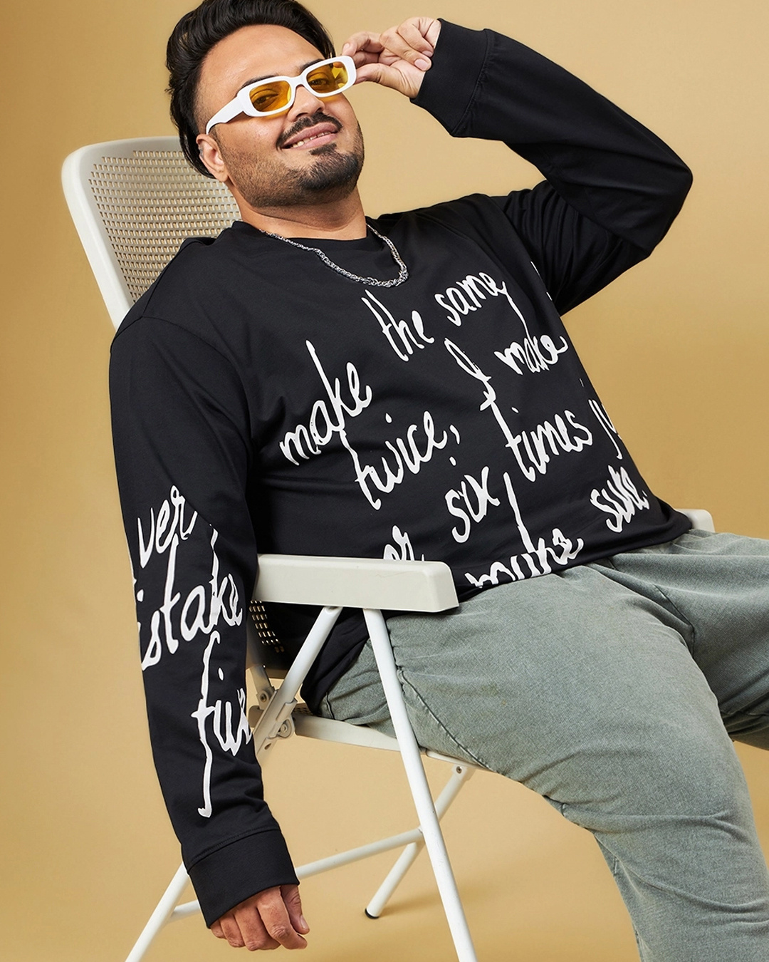 Buy Men's Black Typography Oversized Plus Size T-shirt Online at Bewakoof