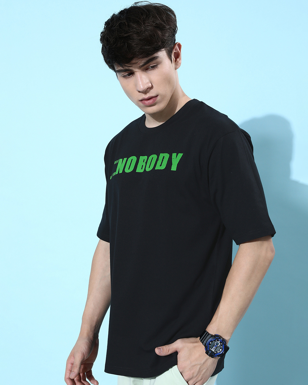 Buy Men's Black Typography Oversized T-shirt for Men Black Online at Bewakoof