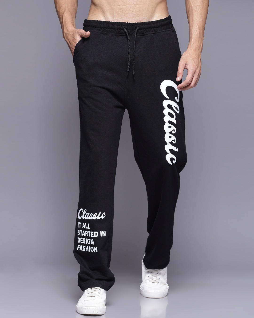 Buy Men's Black Typography Relaxed Fit Track Pants Online at Bewakoof