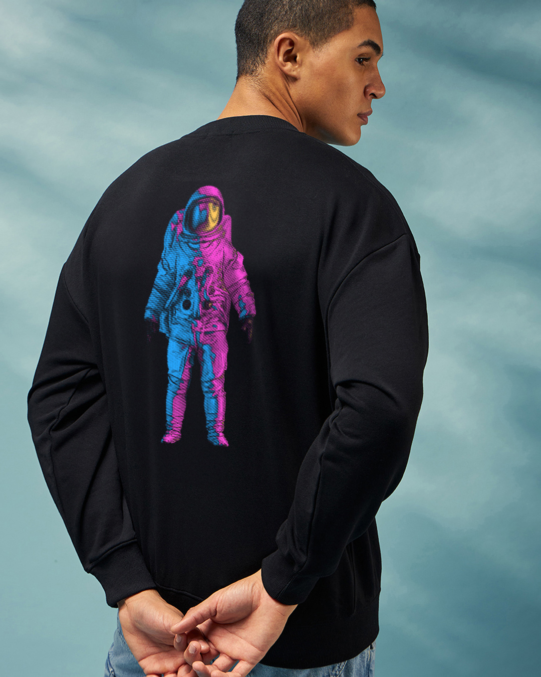 Buy Men's Black Universal Astro Graphic Printed Oversized Sweatshirt ...