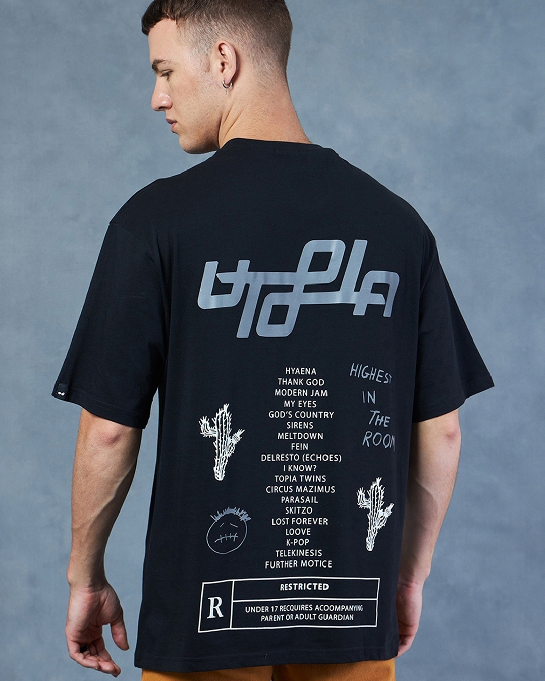 Buy Men's Black Utopia Graphic Printed Oversized T-shirt Online at Bewakoof