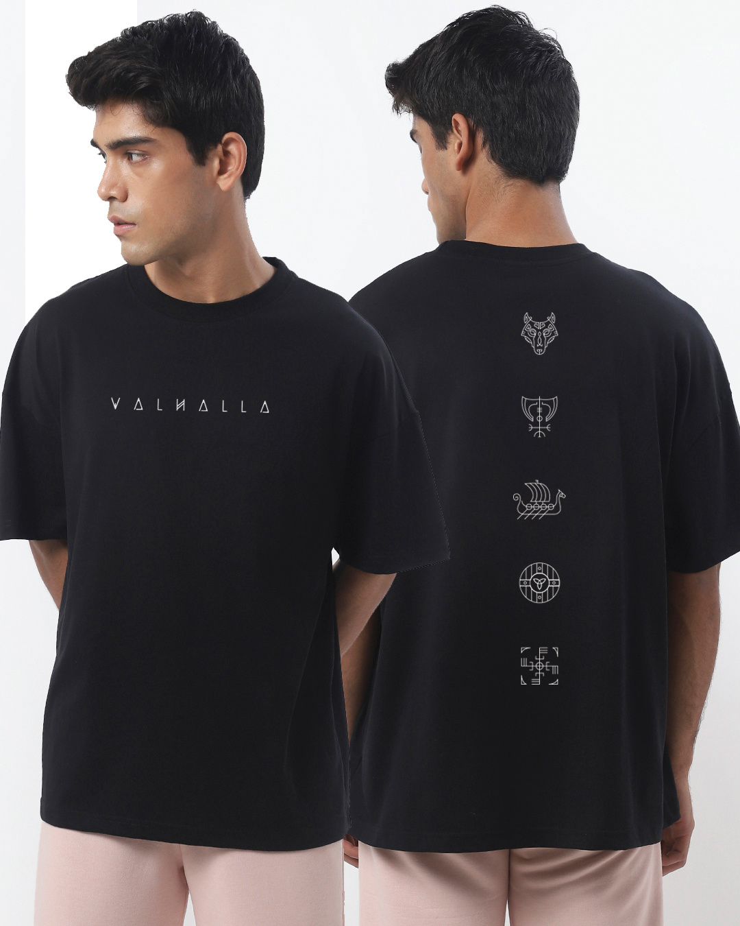 Buy Men's Black Valhalla Graphic Printed Oversized T-shirt Online at Bewakoof