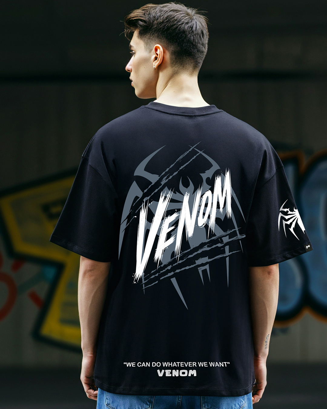 Buy Men's Black Venom Graphic Printed Oversized T-shirt Online at Bewakoof