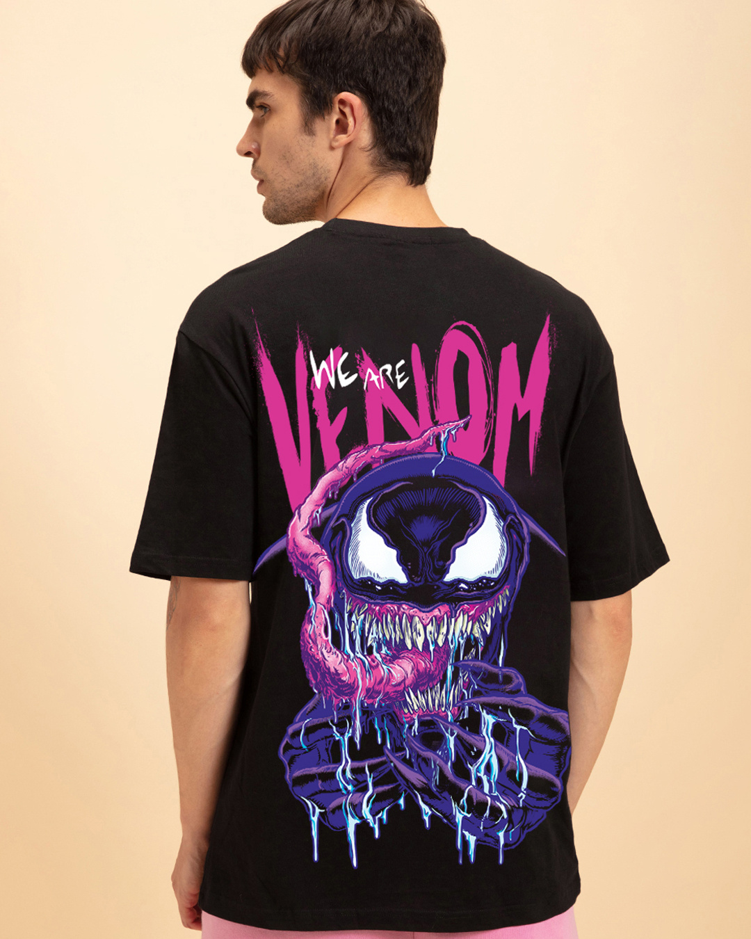Buy Men's Black Venomized Graphic Printed Oversized T-shirt Online at Bewakoof
