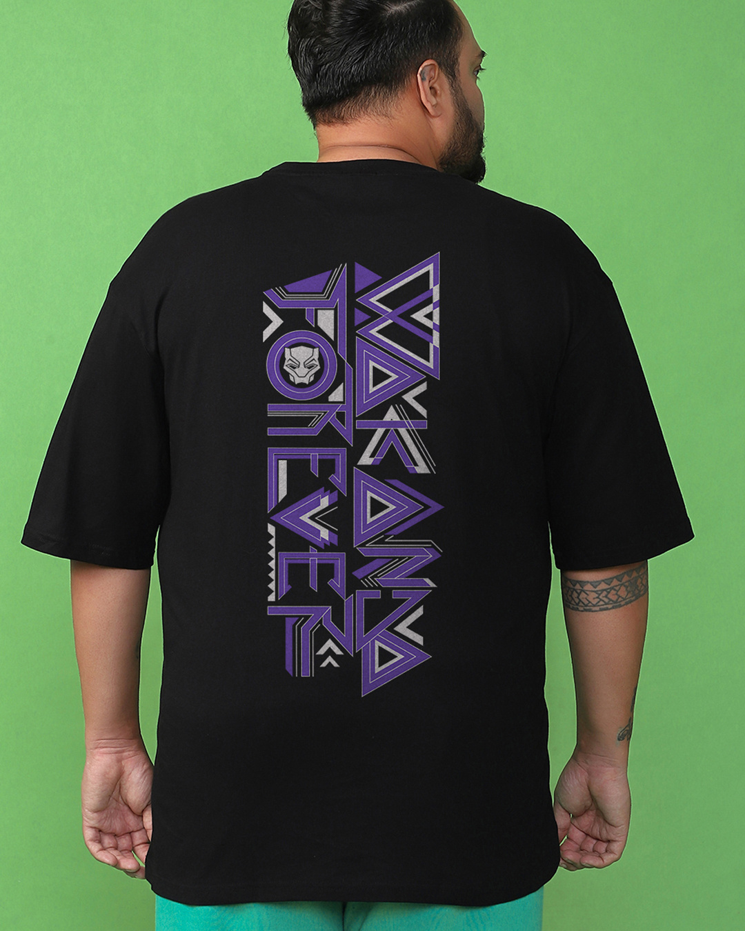 Buy Men's Black Wakanda Forever Graphic Printed Oversized Plus Size T-shirt Online at Bewakoof