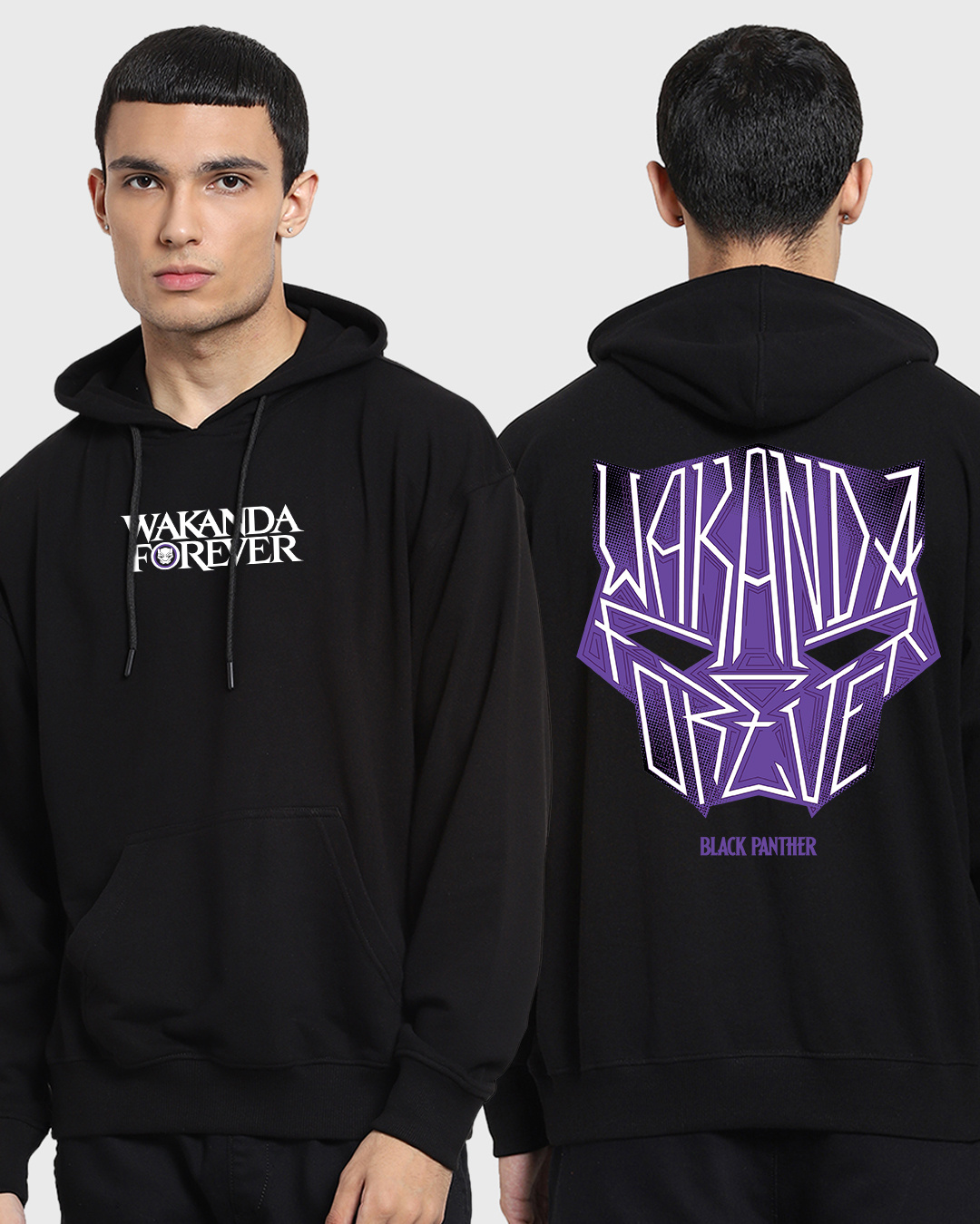 Buy Men's Black Wakanda Forever War Cry Graphic Printed Oversized Hoodies Online at Bewakoof