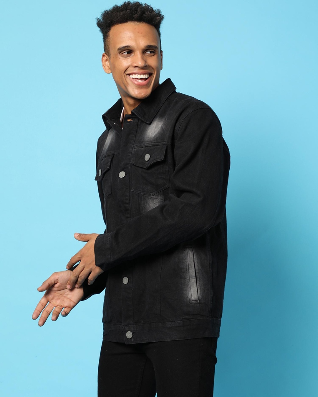 Buy Men's Black Washed Denim Jacket Online at Bewakoof