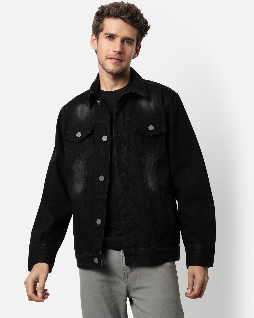 Buy Men's Black Washed Denim Jacket Online at Bewakoof