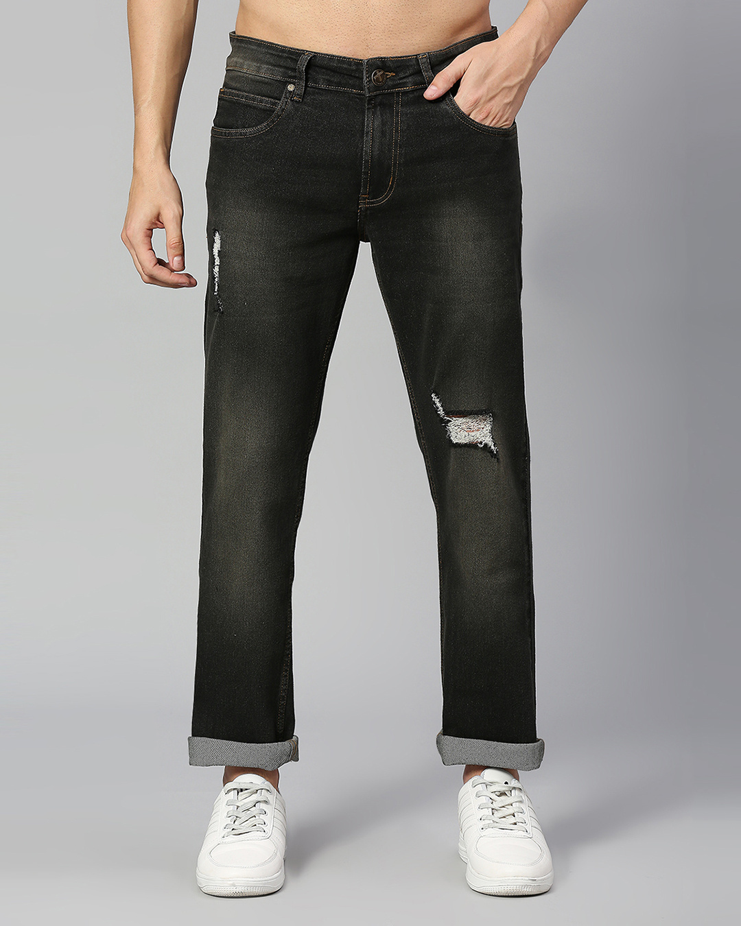 Buy Men's Black Washed Distressed Jeans Online at Bewakoof