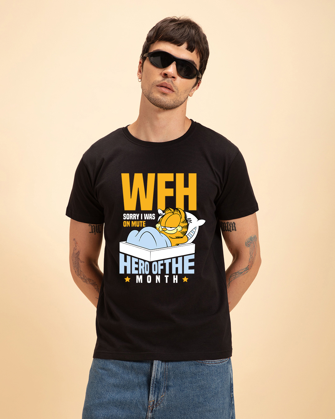 Buy Men's Black WFH Graphic Printed T-shirt Online at Bewakoof