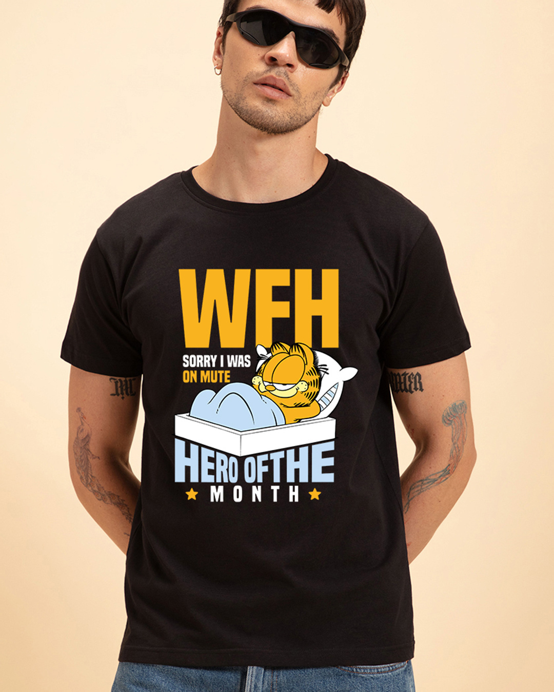 Buy Men's Black WFH Graphic Printed T-shirt Online at Bewakoof