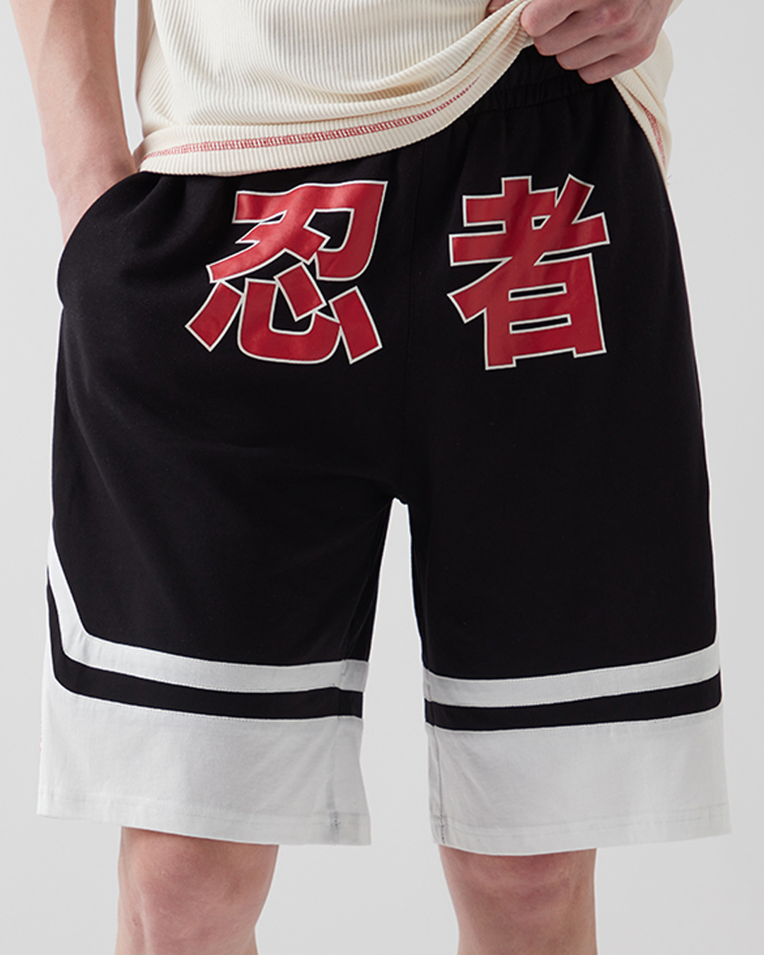 Buy Men's Black & White Akatsuki Typography Oversized Varsity Shorts ...