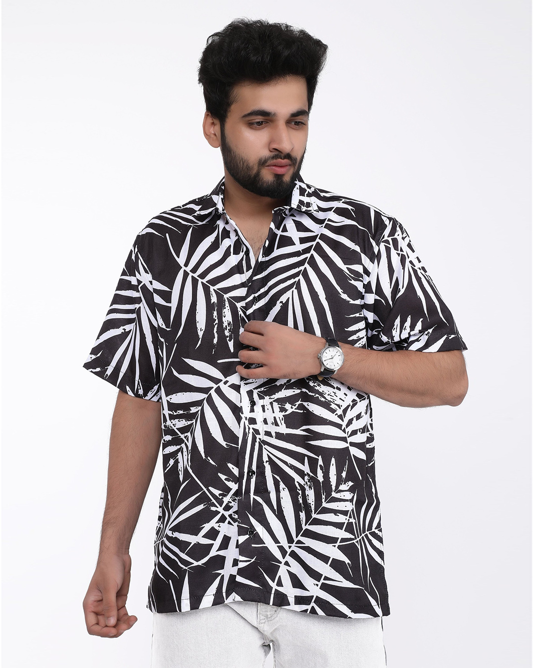 Buy Mens Black And White All Over Printed Oversized Shirt Online At Bewakoof