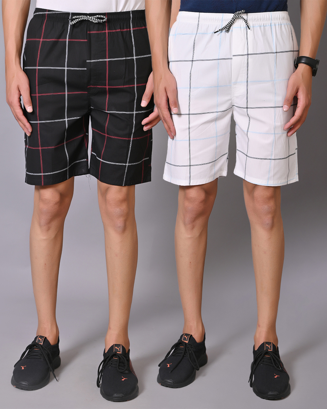 Buy Pack of 2 Men's Black & White Checked Shorts Online at Bewakoof