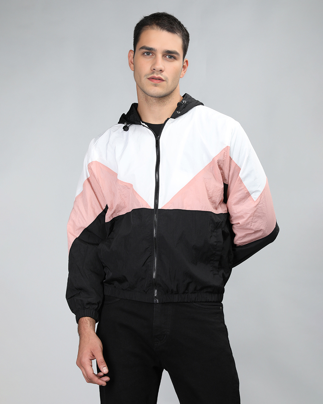 Buy Men's Black & Pink Color Block Wind Cheater Jacket Online at Bewakoof