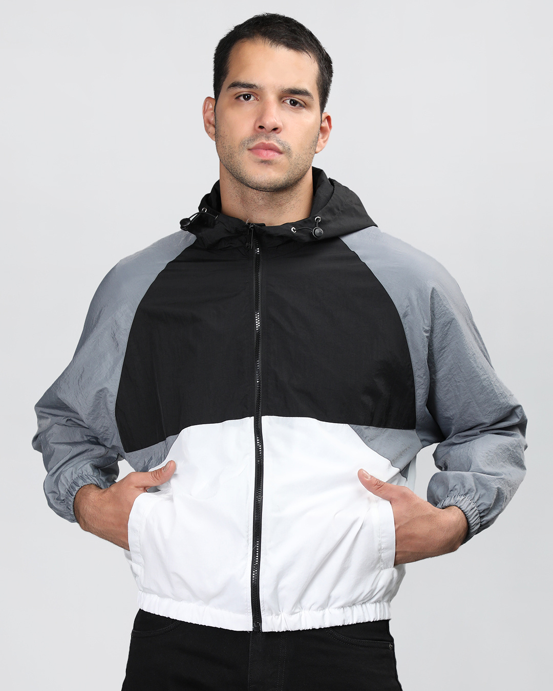Buy Men's Black & White Color Block Wind Cheater Jacket Online at Bewakoof