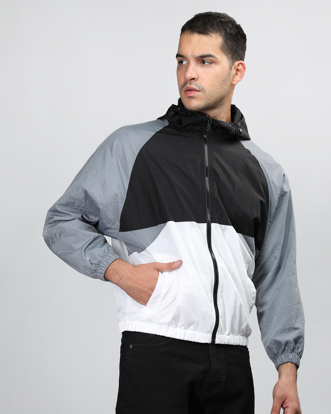 Buy Men's Black & White Color Block Wind Cheater Jacket Online at Bewakoof