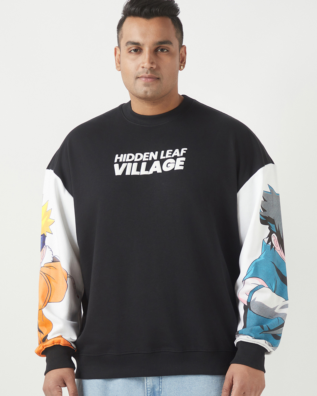 Buy Men's Black & White Graphic Printed Oversized Plus Size Sweatshirt Online at Bewakoof